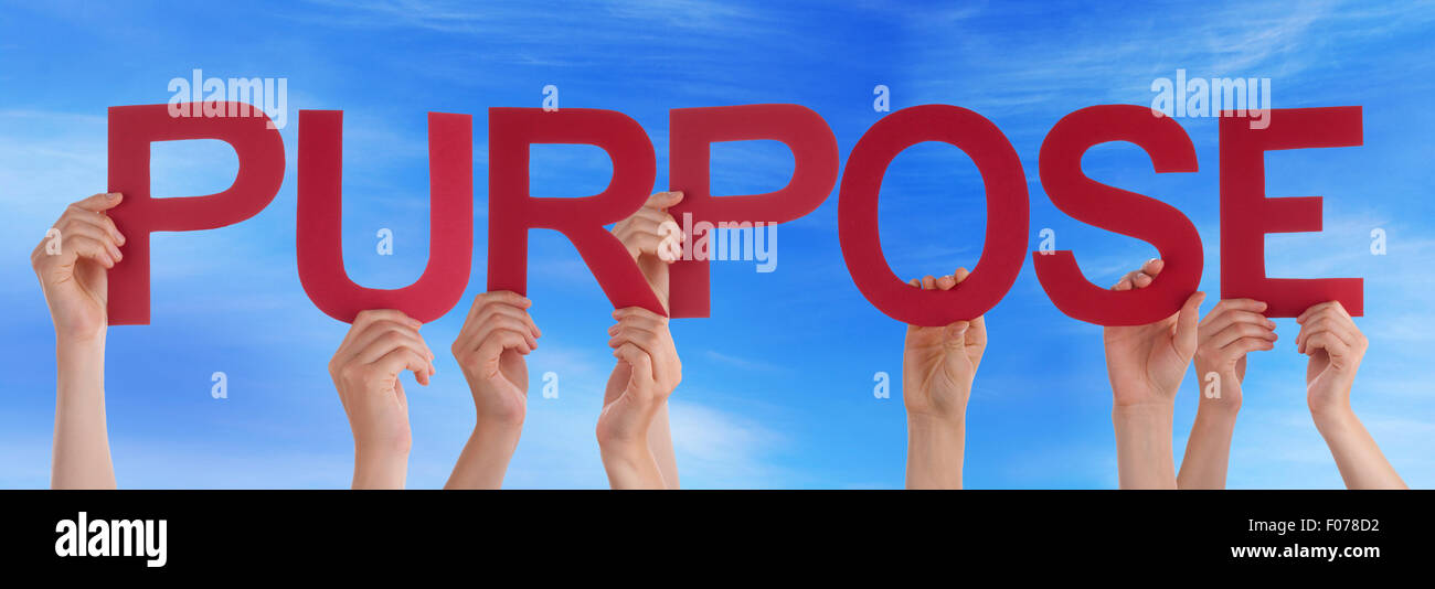 Many People Hands Holding Red Straight Word Purpose Blue Sky Stock ...
