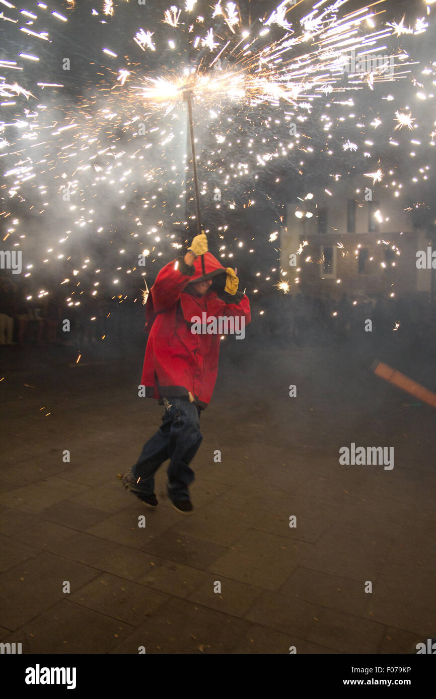 Fire devils in the Fire-Run (Correfoc) traditional celebration in the ...