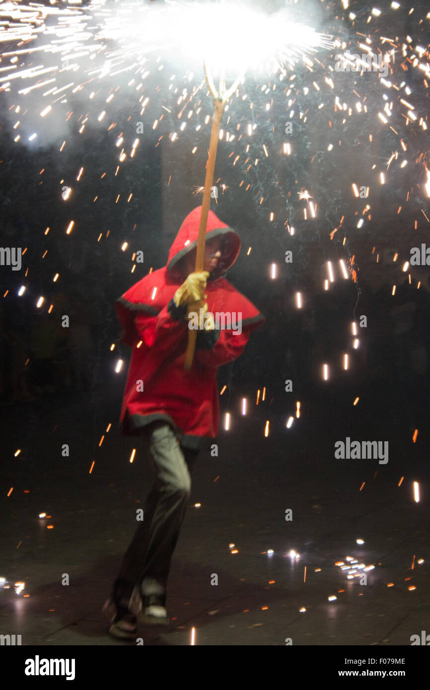 Fire devils in the Fire-Run (Correfoc) traditional celebration in the ...