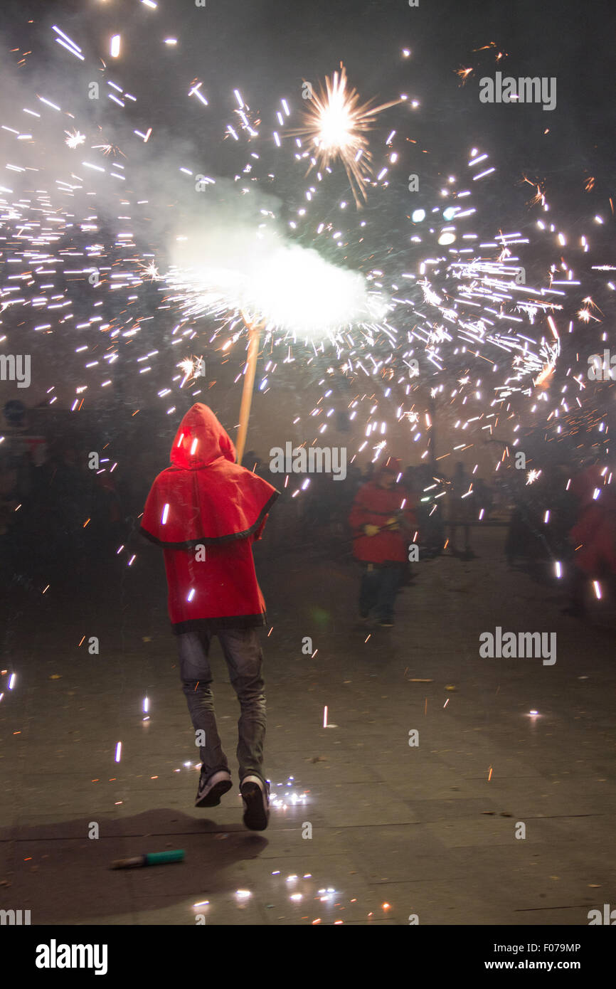 Fire devils in the Fire-Run (Correfoc) traditional celebration in the ...