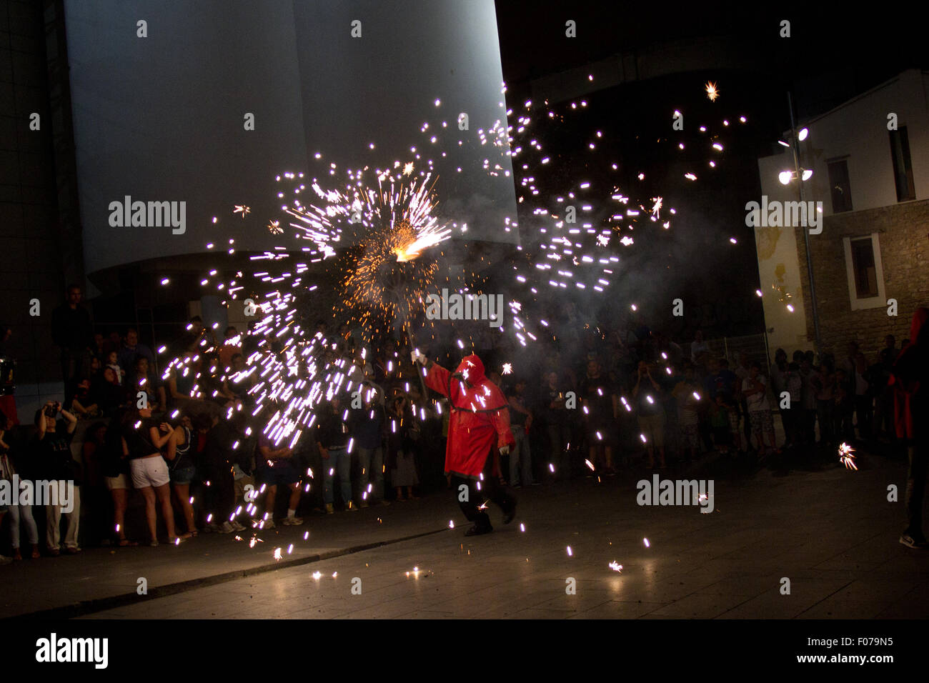 Fire devils in the Fire-Run (Correfoc) traditional celebration in the ...