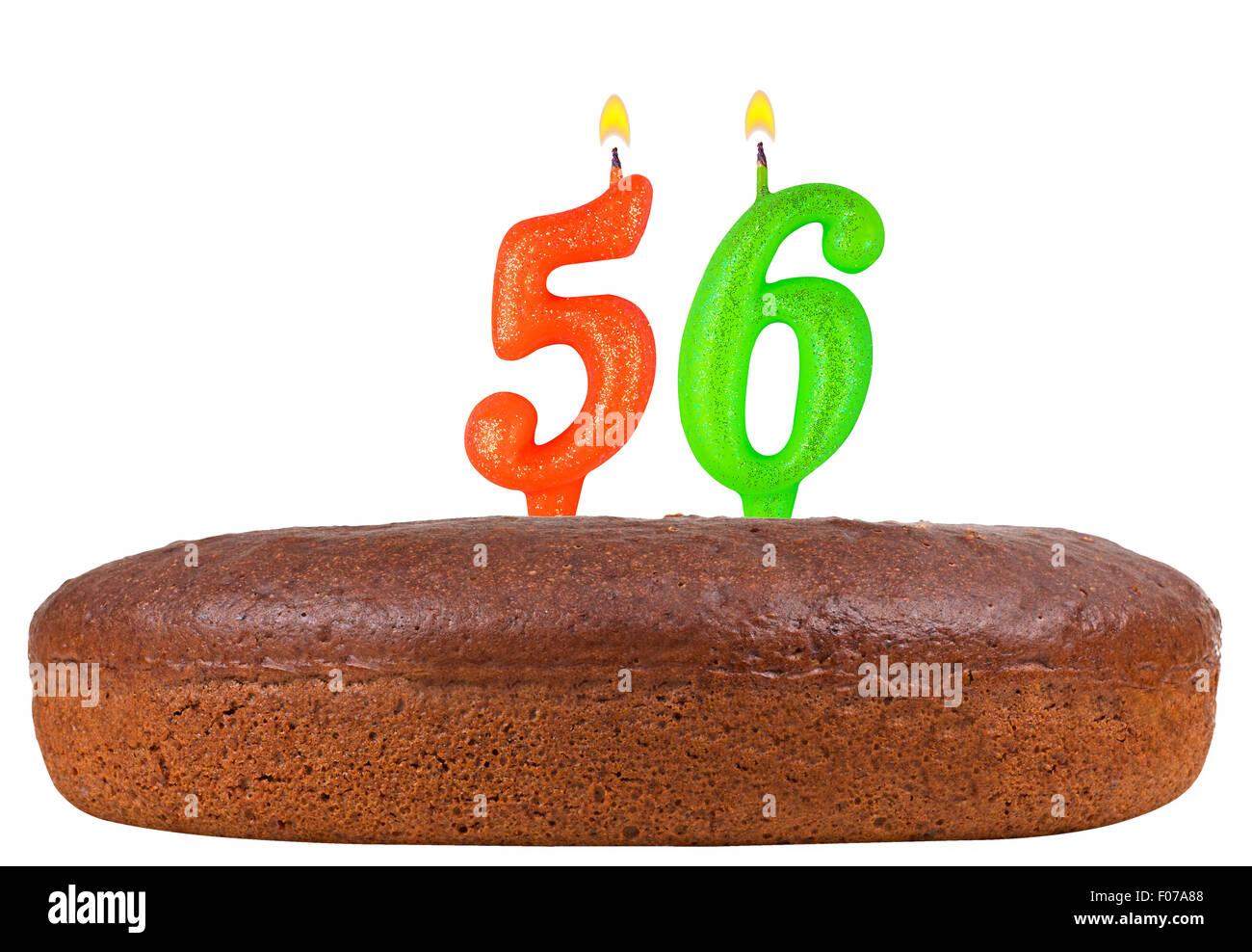 birthday cake with candles number 56 isolated on white background Stock ...