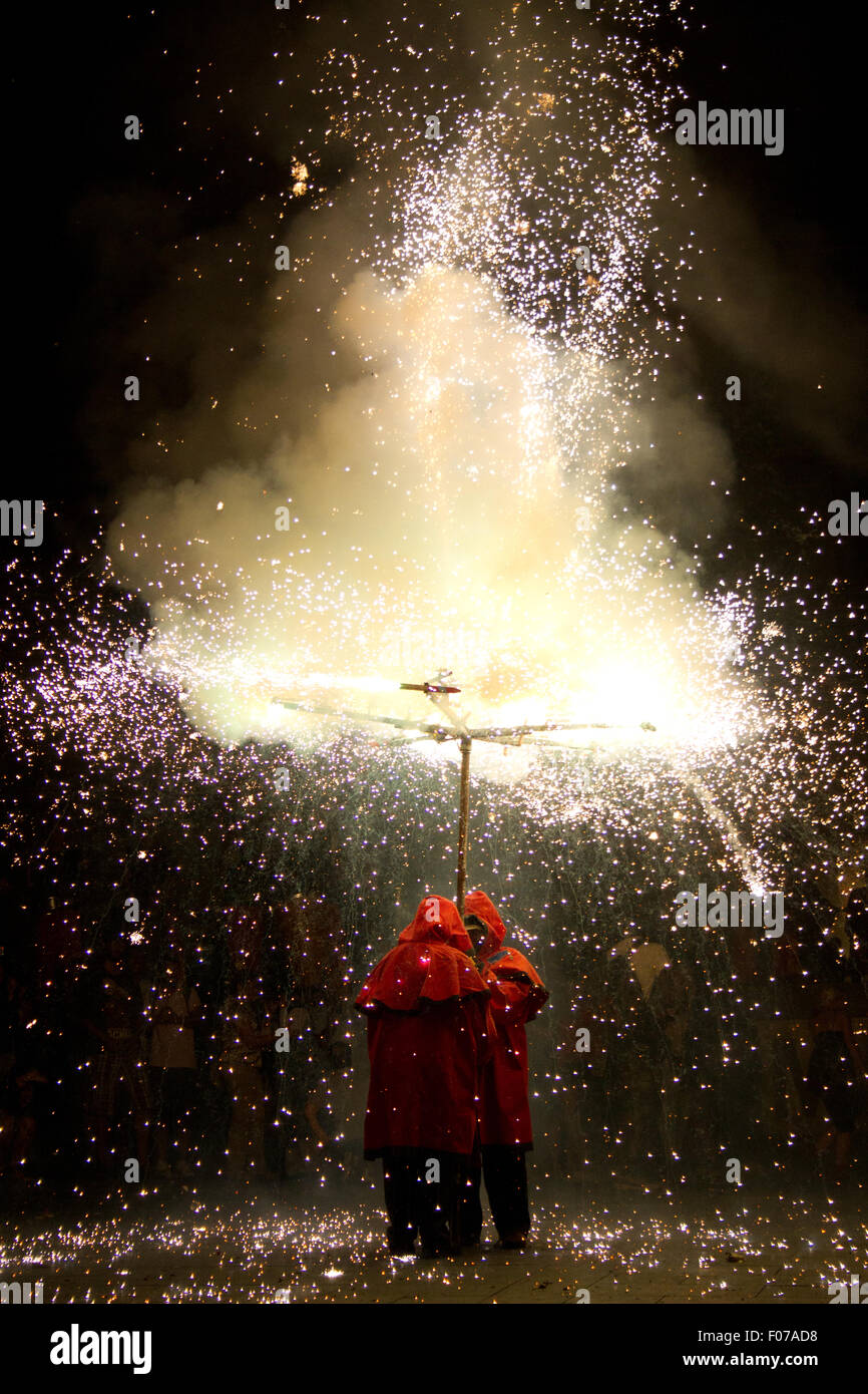 Fire devils in the Fire-Run (Correfoc) traditional celebration in the ...