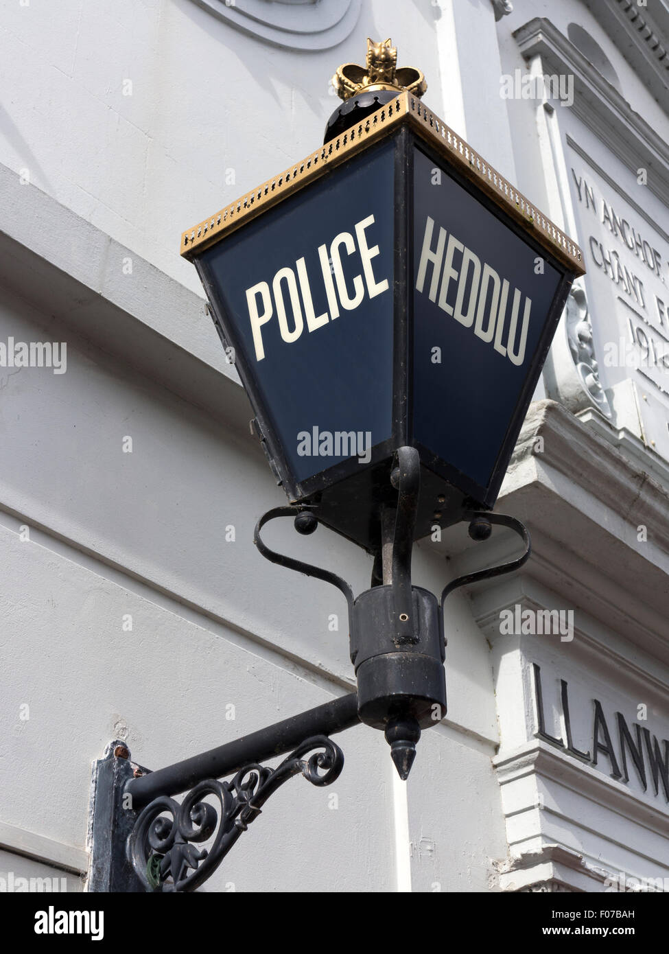 Blue police station light in Llanwrtyd Wells Powys, Mid Wales Stock ...