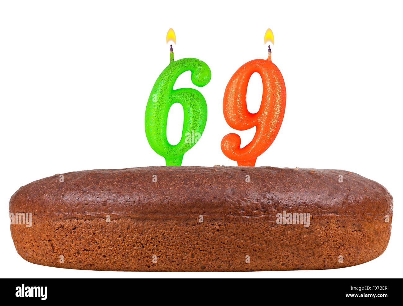 birthday cake with candles number 69 isolated on white background Stock ...