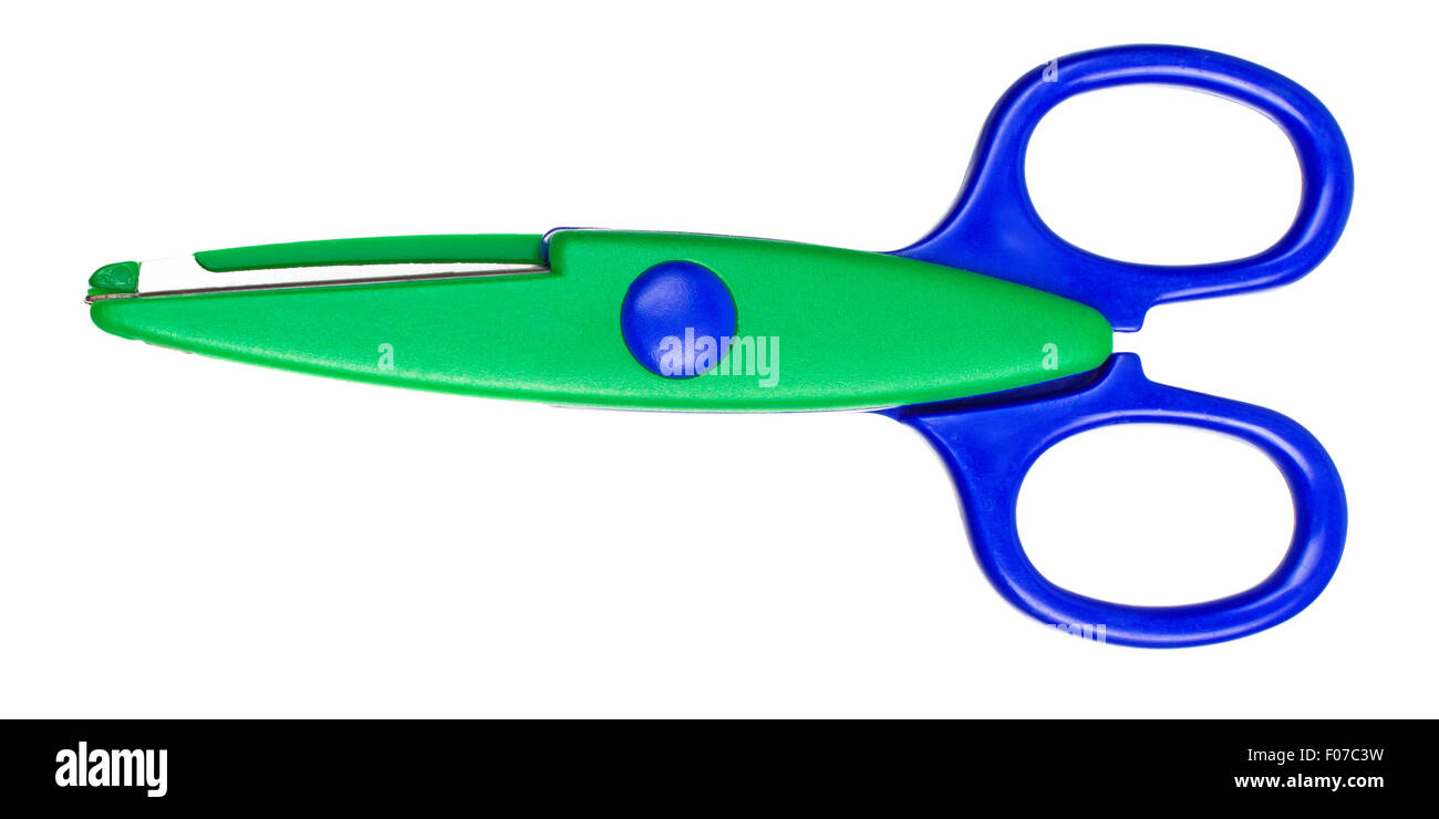 the blue and green scissors isolated on white background Stock Photo ...