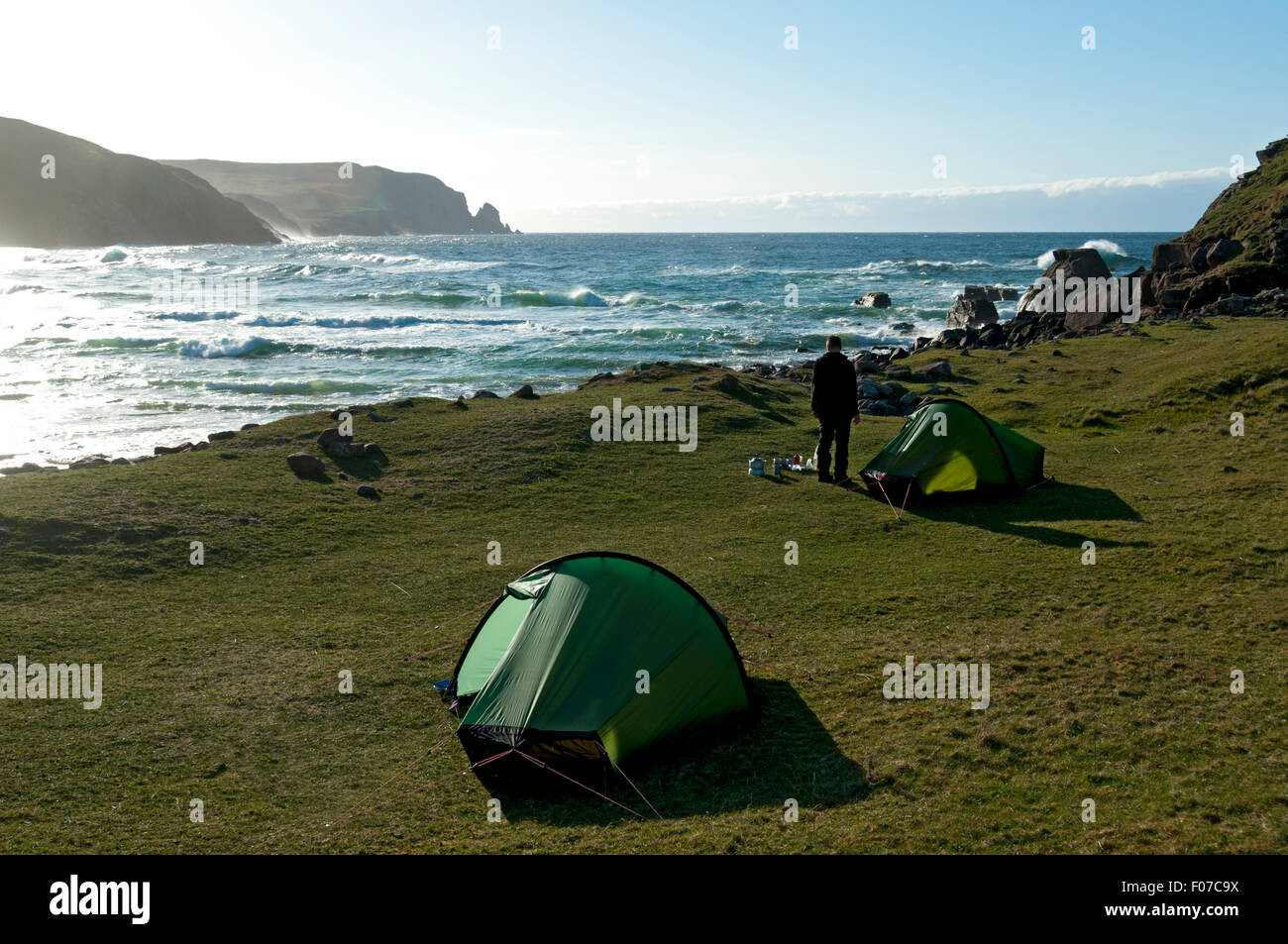 Wild camping at Kearvaig Bay, on the north coast east of Cape Wrath ...