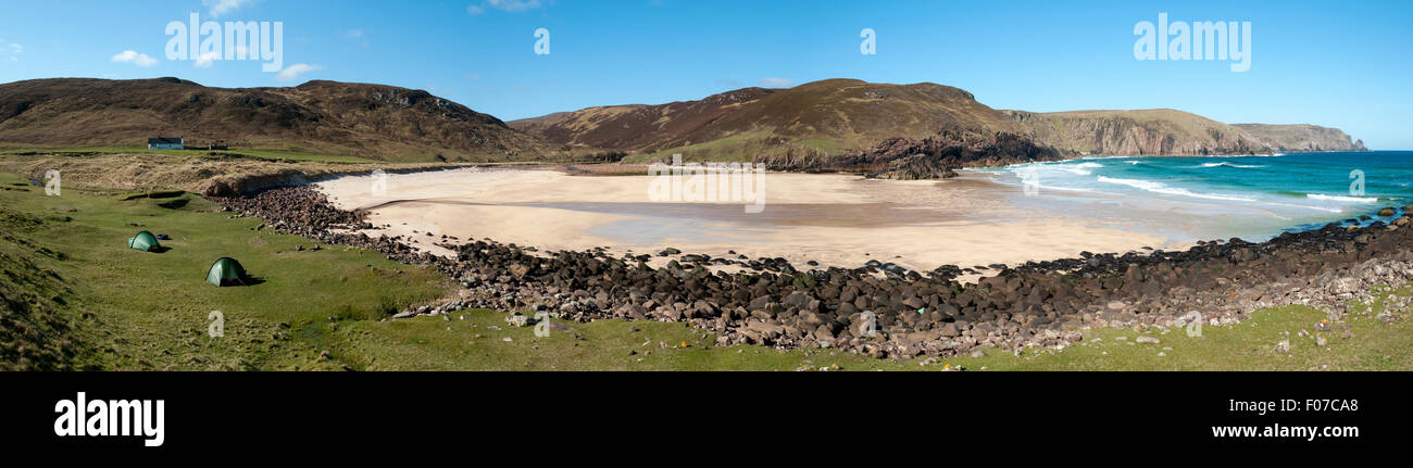 Wild camping near Kearvaig Bothy at Kearvaig Bay, on the north coast ...