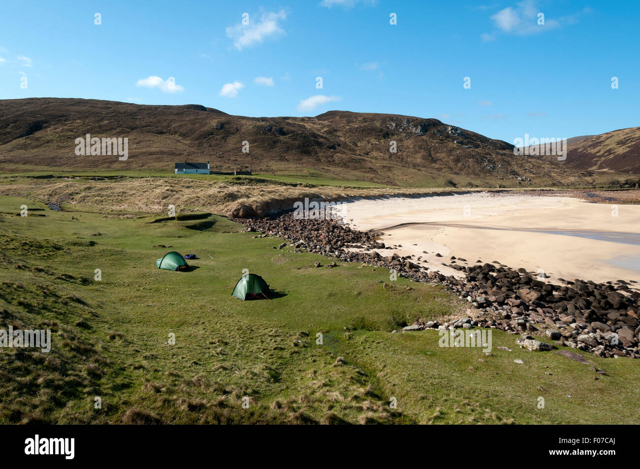Wild camping near Kearvaig Bothy at Kearvaig Bay, on the north coast ...