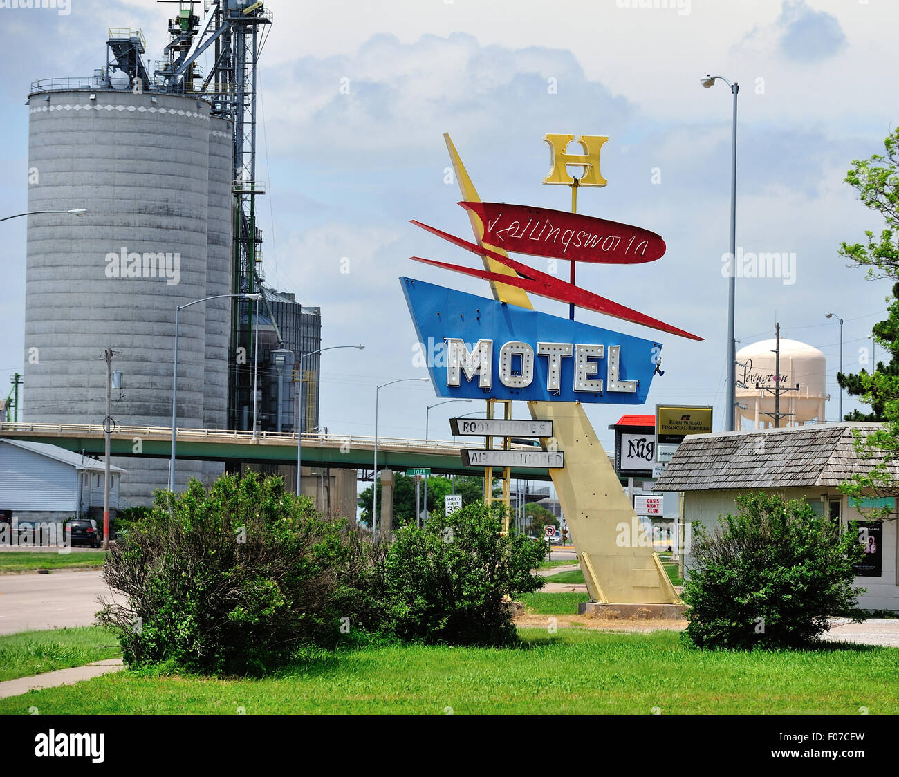 The 1950's Googie style Motel sign still stands along the Lincoln ...