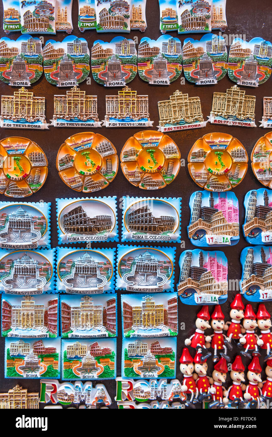Rome tourism, souvenir fridge magnets on sale outside a shop in the ...