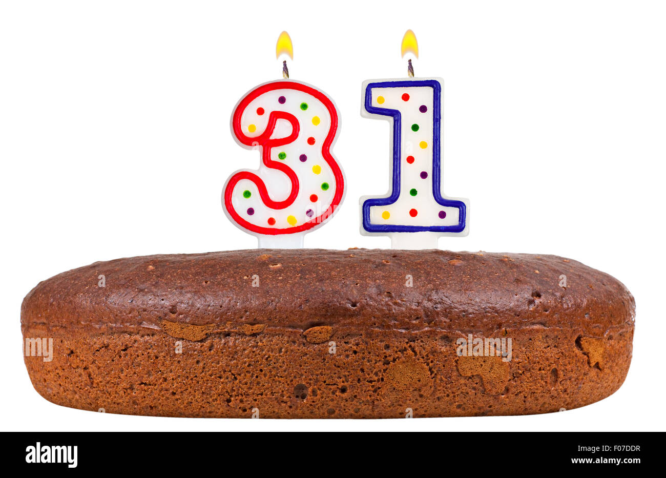 birthday cake with candles number thirty one isolated on white ...