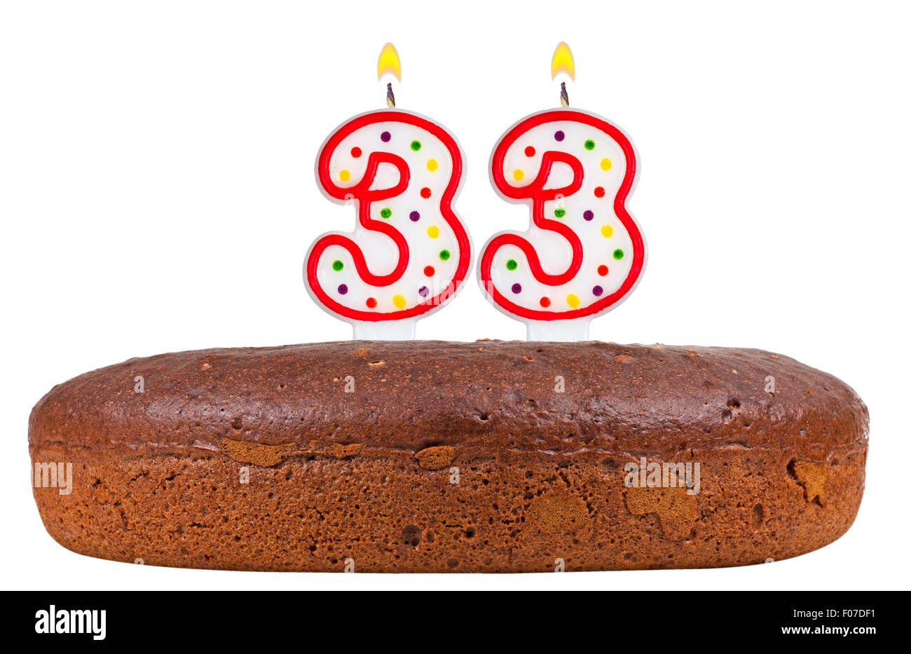 birthday cake with candles number thirty three isolated on white ...