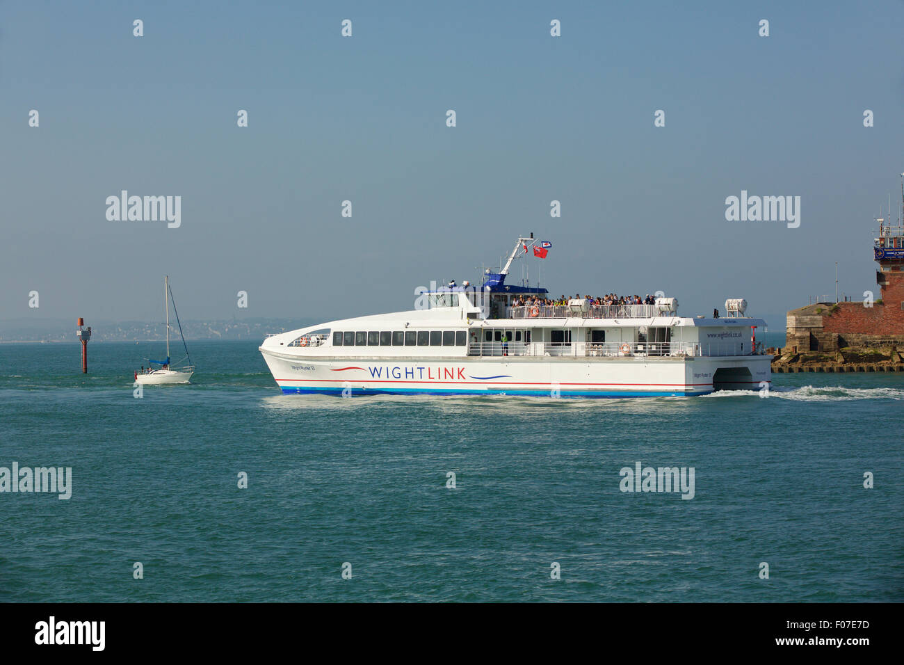 Wightlink catamaran Wight Ryder II a fast ferry leaving Portsmouth ...
