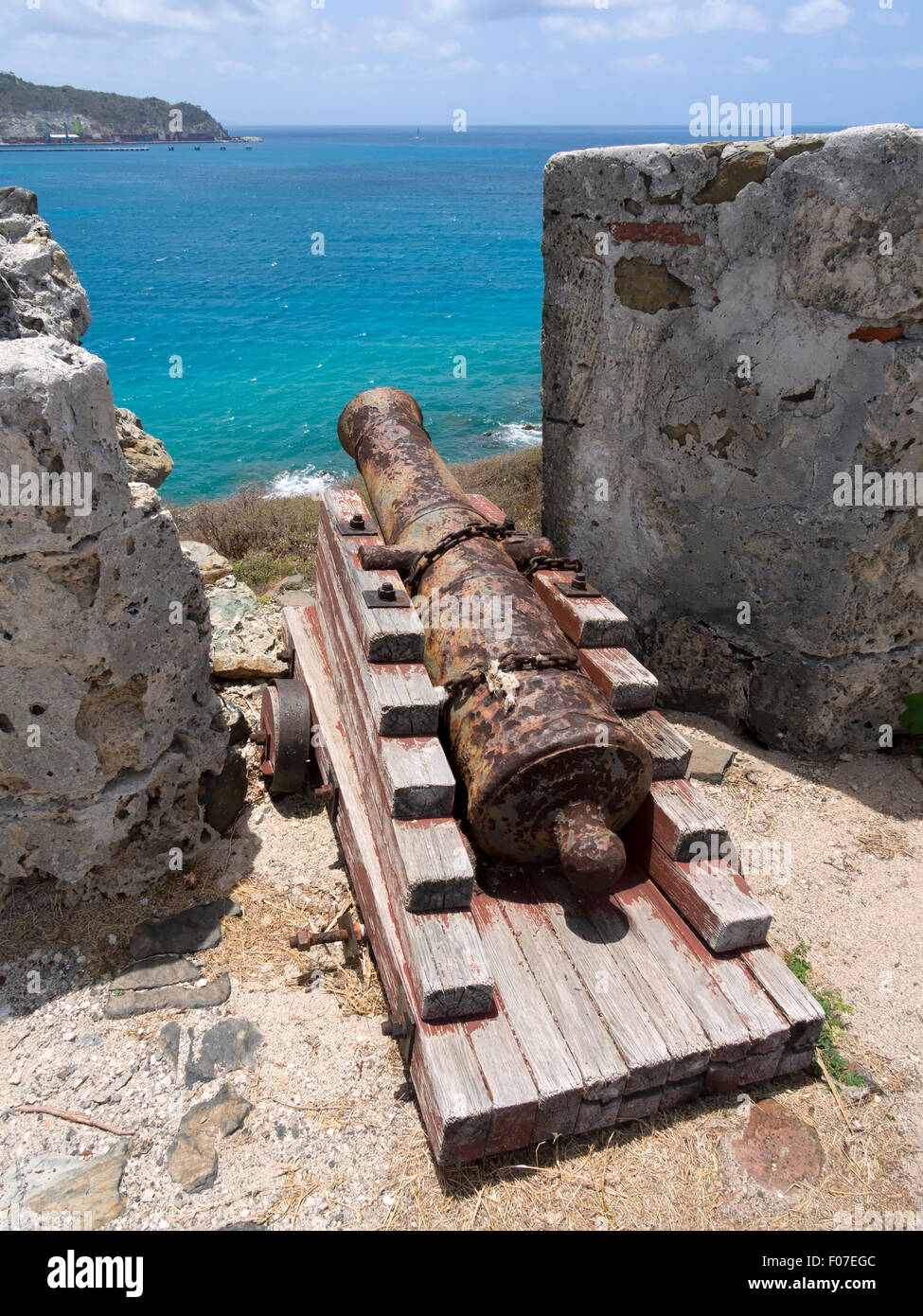 Fort Amsterdam, Sint Maartin, Caribbean. Rusting cannon dating from the ...
