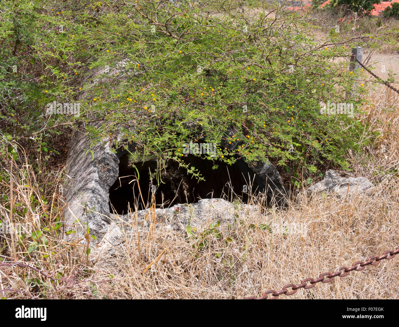 Fort Amsterdam, Sint Maartin, Caribbean. Cistern for water supply half ...