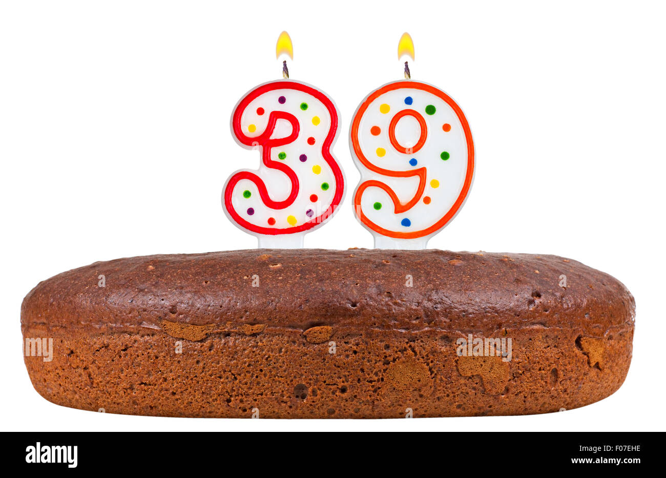 birthday cake with candles number thirty nine isolated on white ...