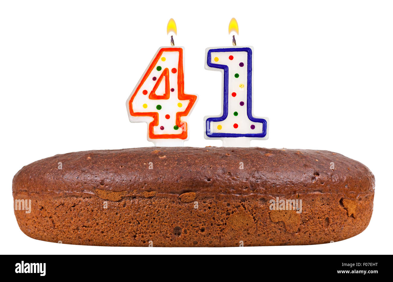 birthday cake with candles number forty one isolated on white ...