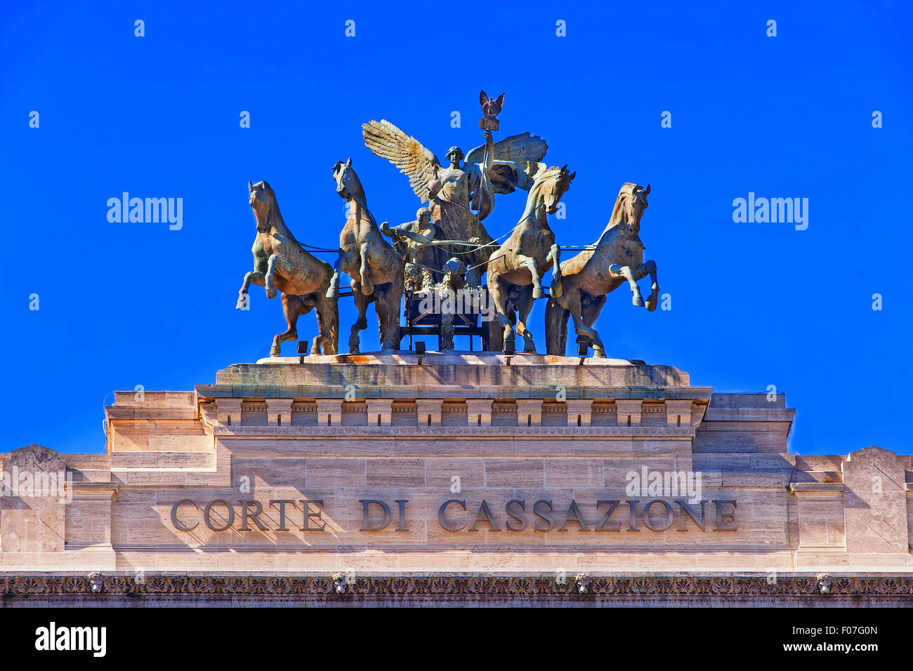 Bronze quadriga on the top of Palace of Justice in Rome, Italy Stock ...