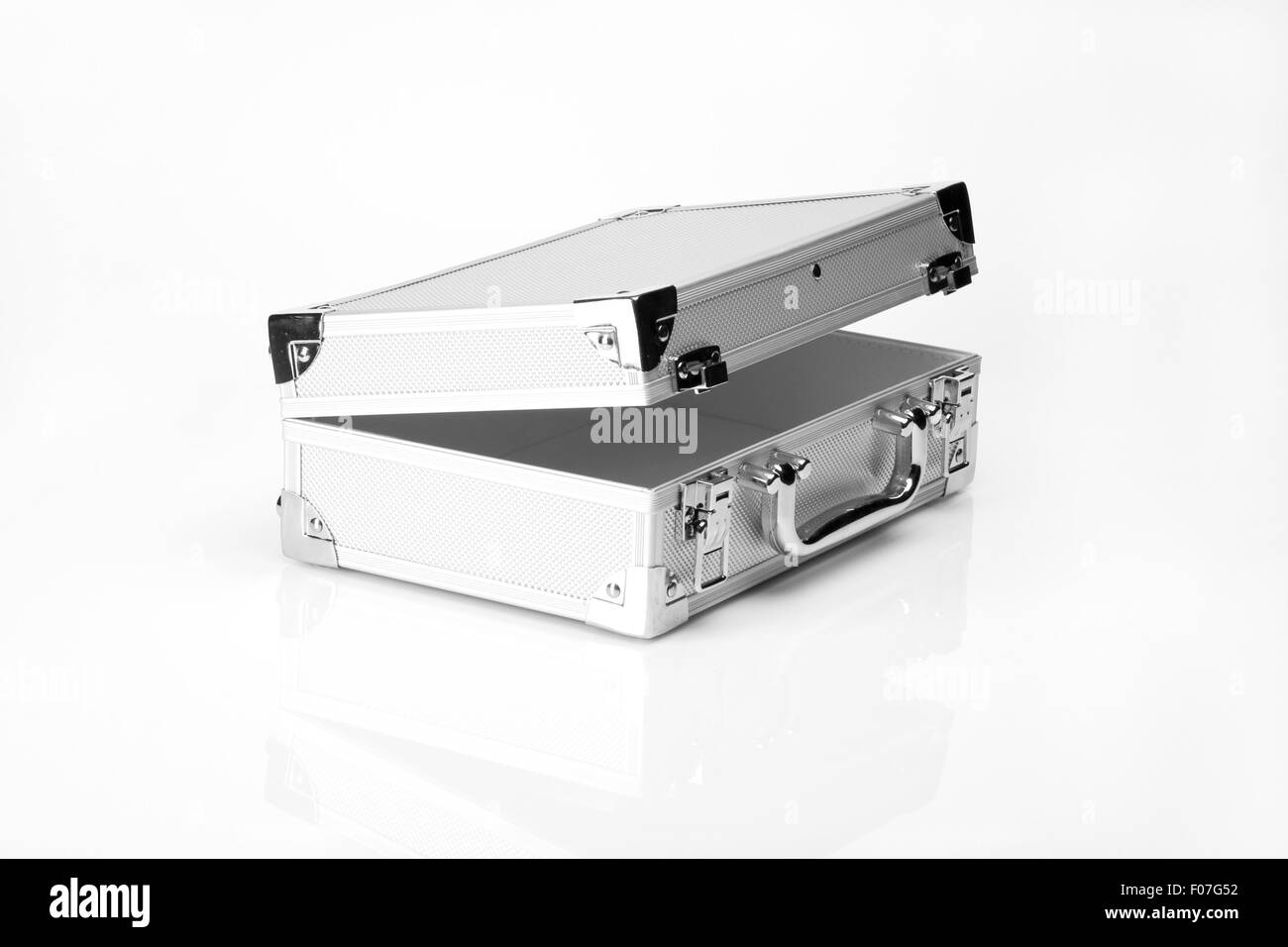 Aluminum suitcase open Stock Photo - Alamy