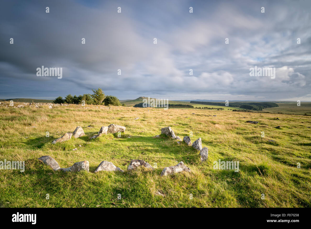 An ancient Neolithic hut circle on the foothills of Roughtor on Bodmin ...