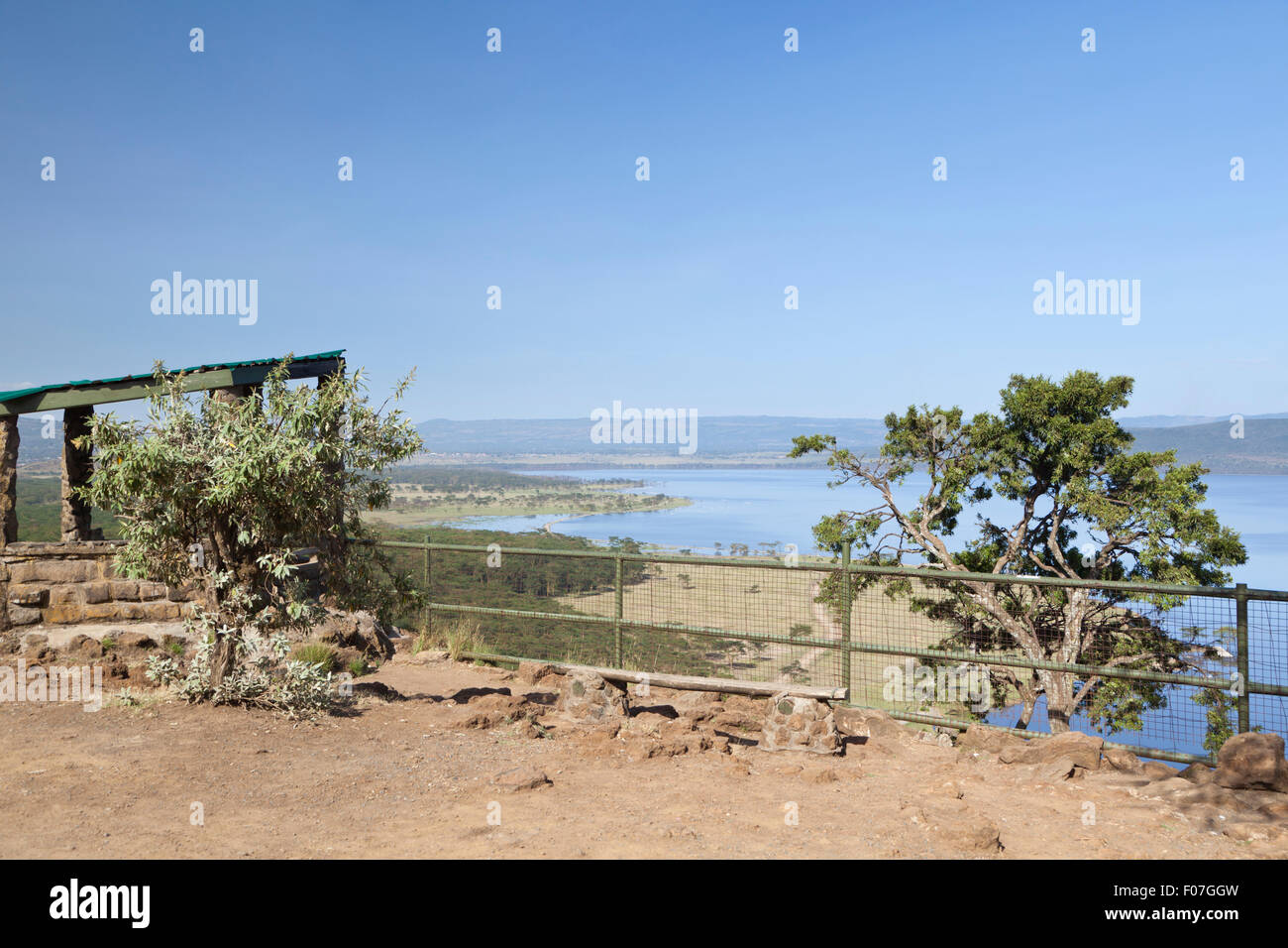 Lake in Nakuru National Park seen from Baboon Cliff Lookout in Kenya ...