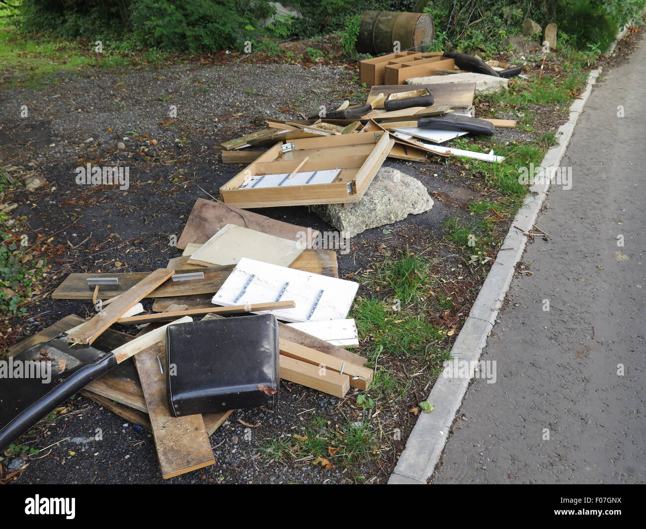 Fly Tipped Rubbish At Roadside Stock Photo Alamy