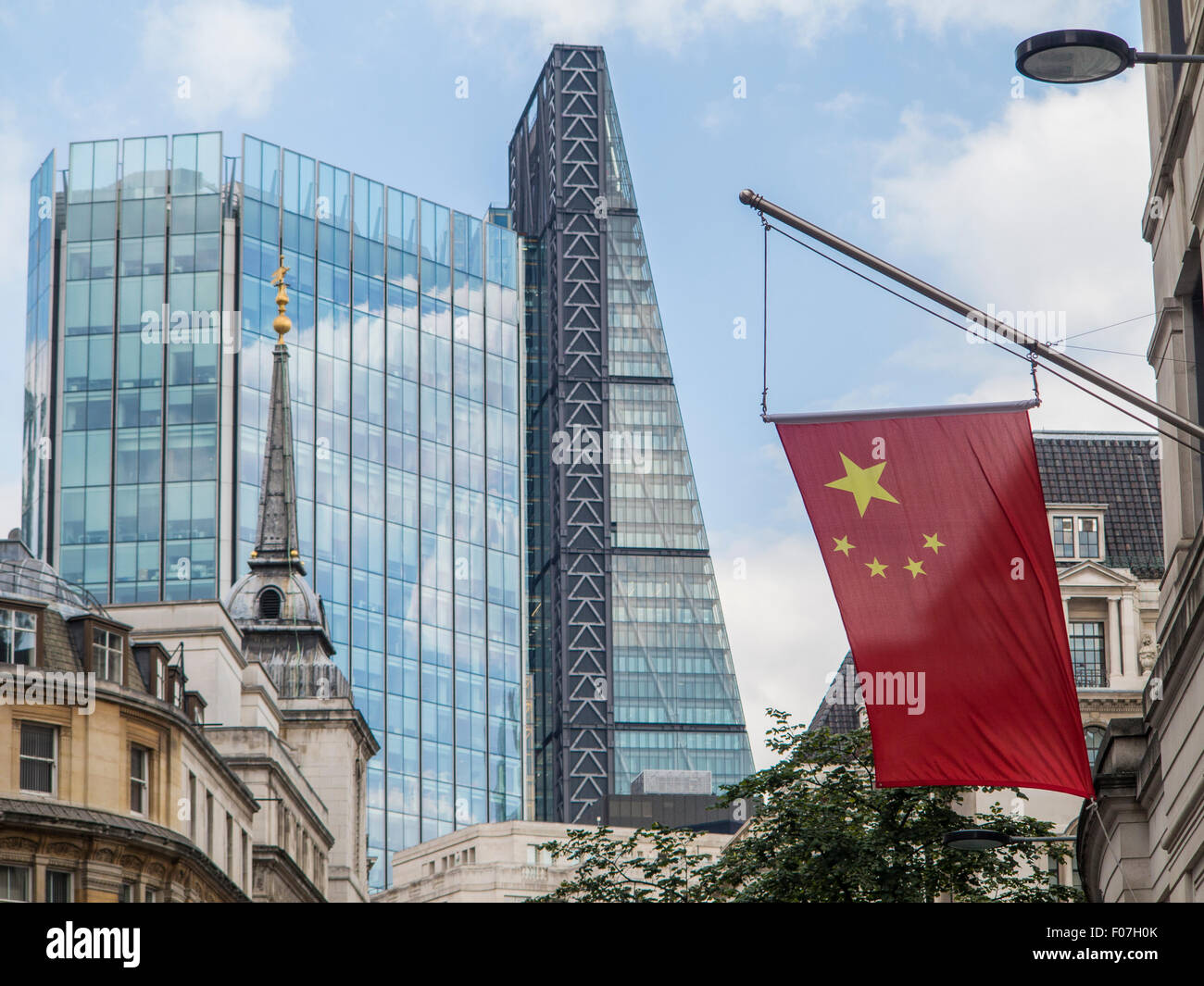 The Chinese flag hangs outside the Bank of China in the City of London ...