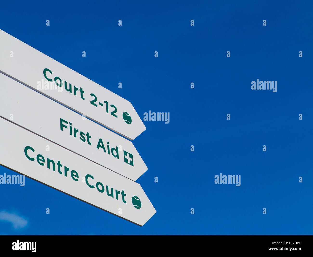 Centre Court and signs from the All England Tennis Club in Wimbledon ...