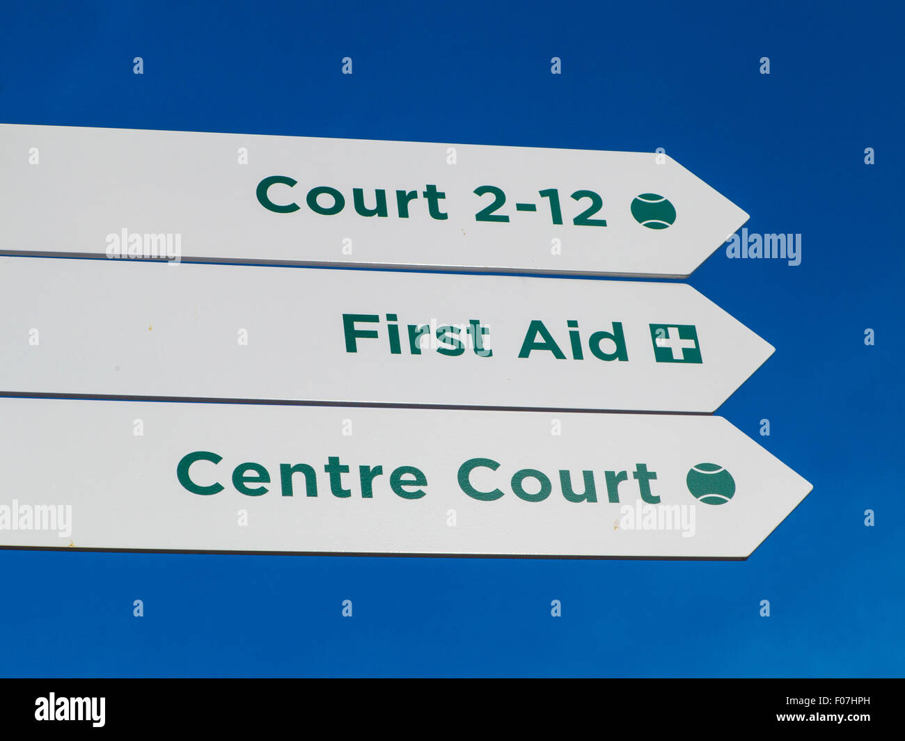 Centre Court and signs from the All England Tennis Club in Wimbledon ...