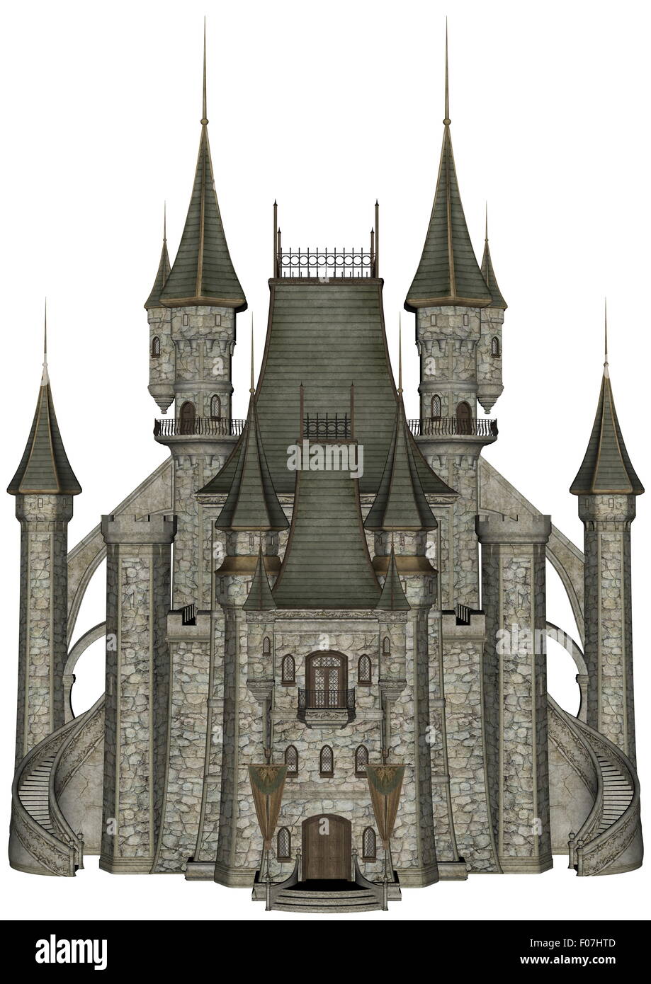 Beautiful detailed castle isolated in white background - 3D render ...