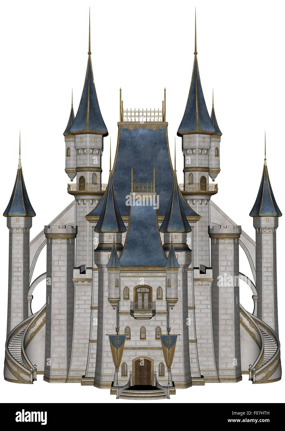 Beautiful detailed blue and white castle isolated in white background ...