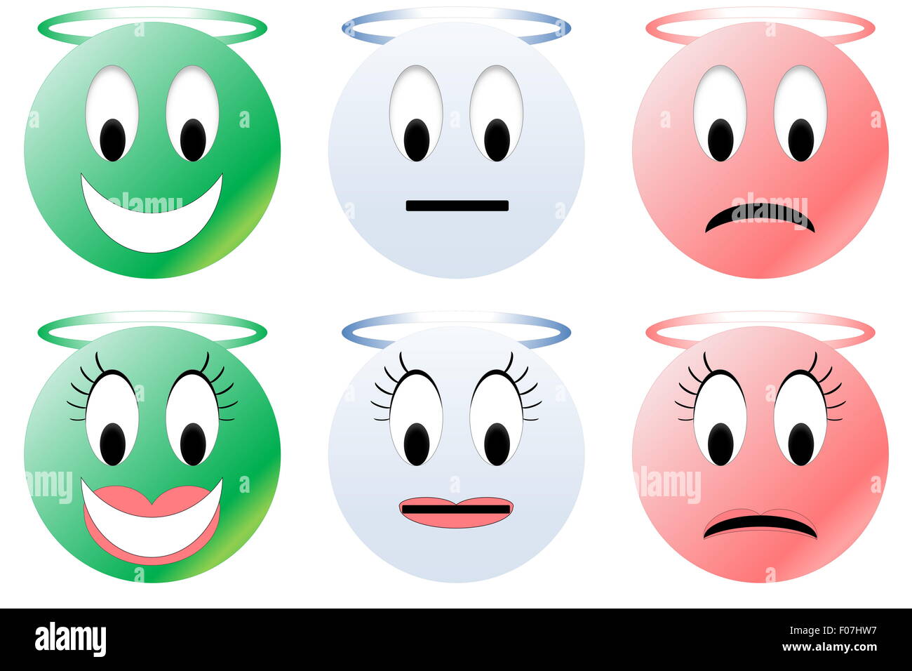 Colorful happy, neutral and unhappy angel smiley, male and female Stock ...