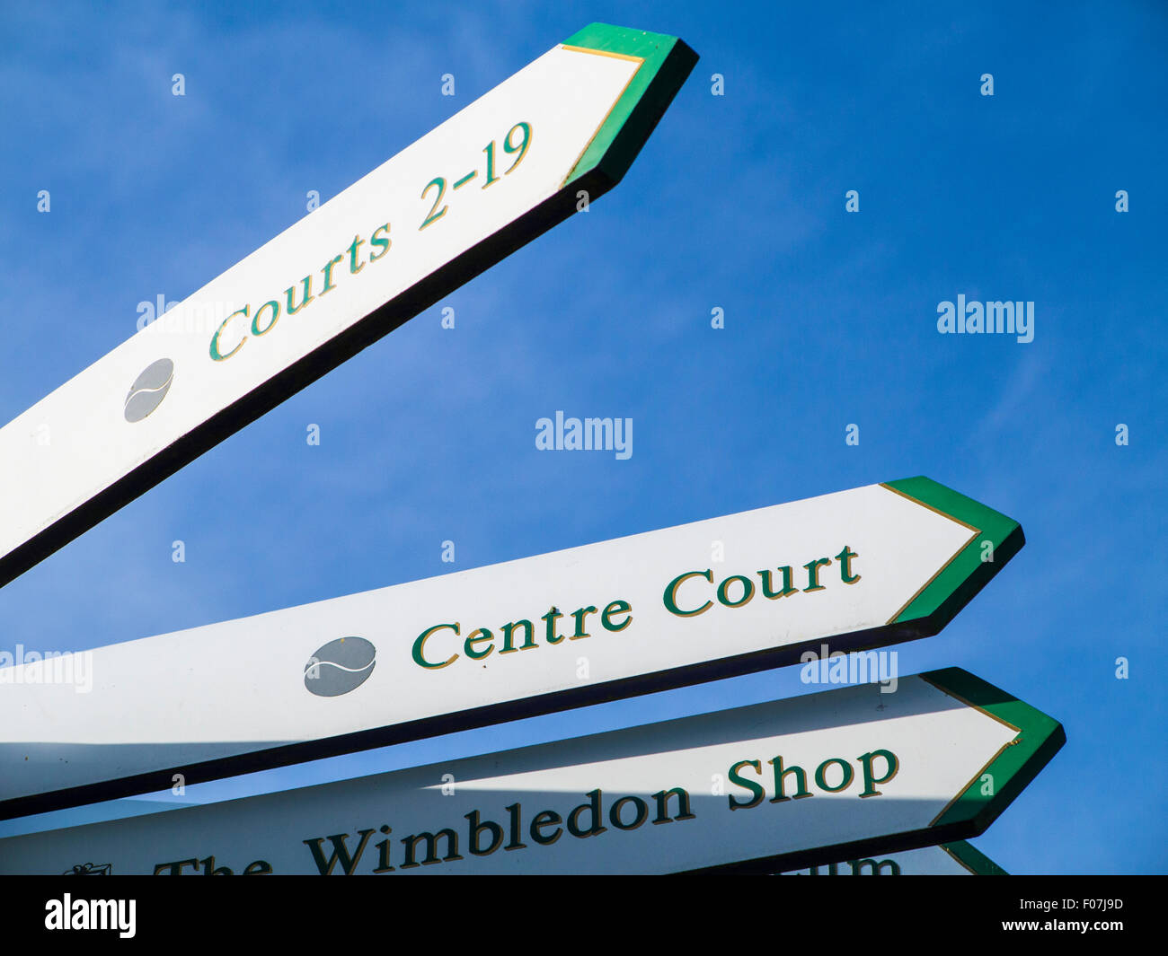 Centre Court and signs from the All England Tennis Club in Wimbledon ...