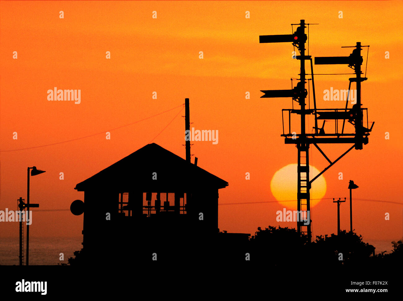 Railway, steam railway, signal box, signals, nostalgia, red sky ...