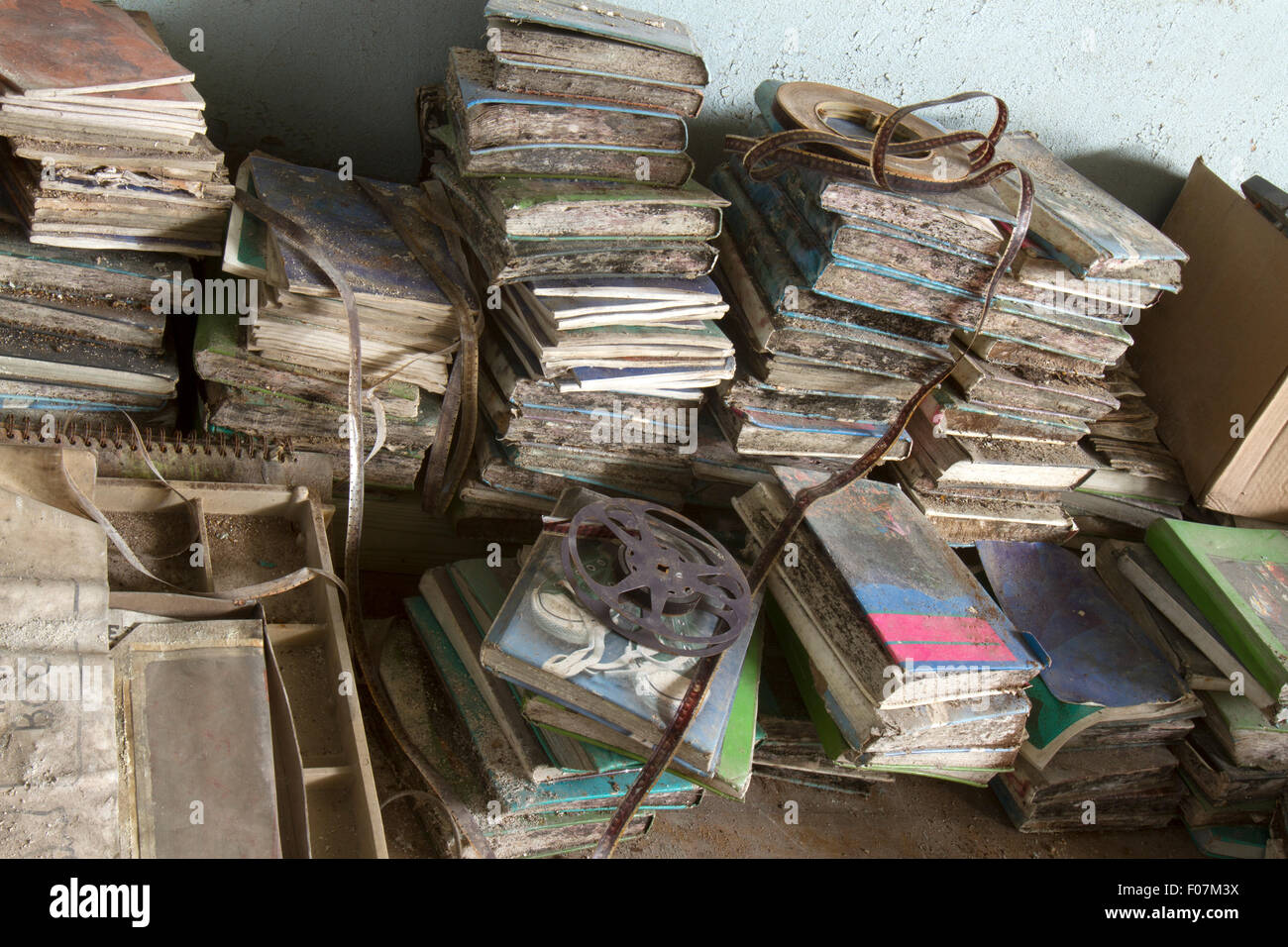 Pile of rotting books and film reels Stock Photo - Alamy