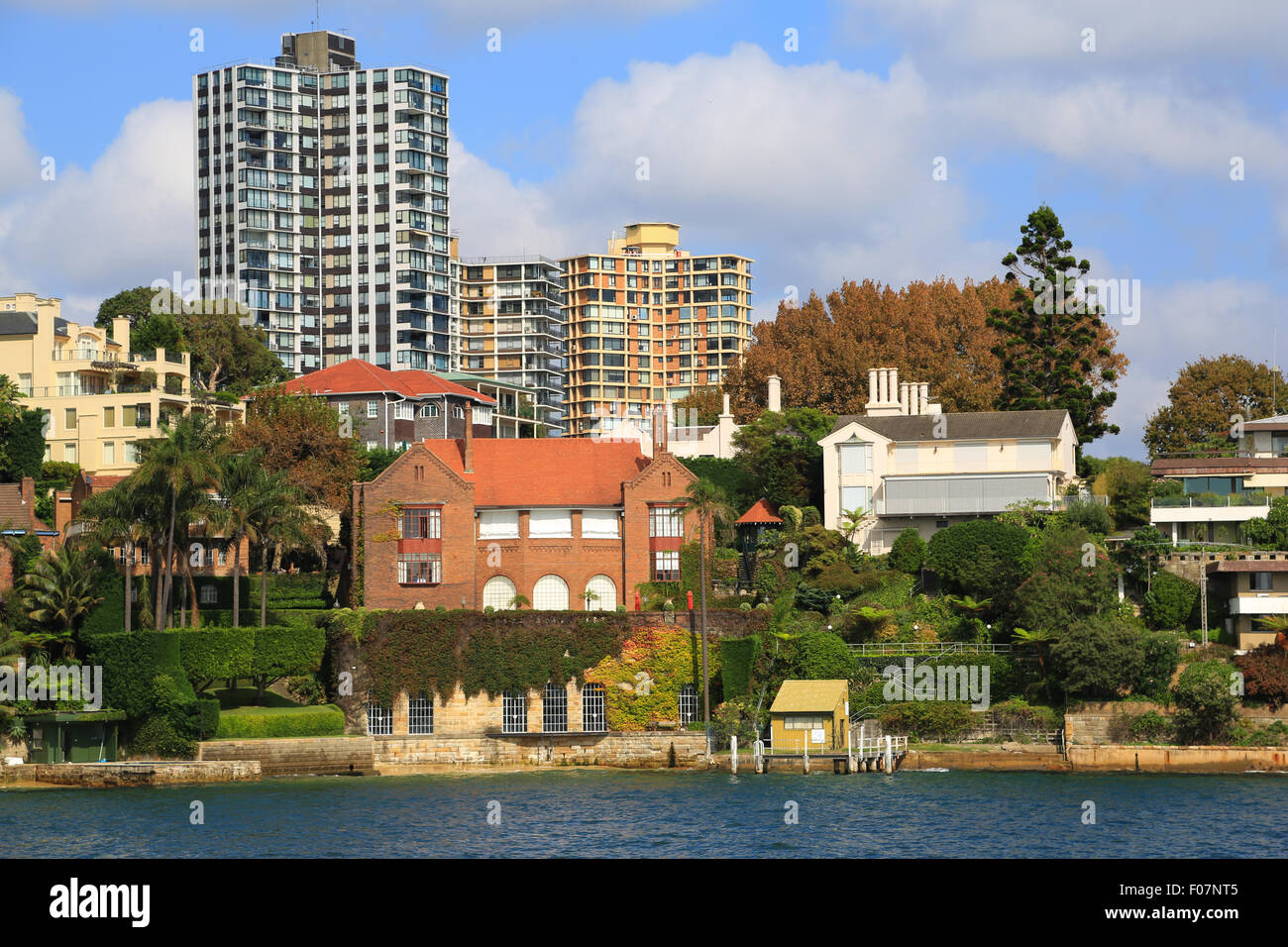 Pituresque waterfront buildings at Darling Point, New South Wales ...