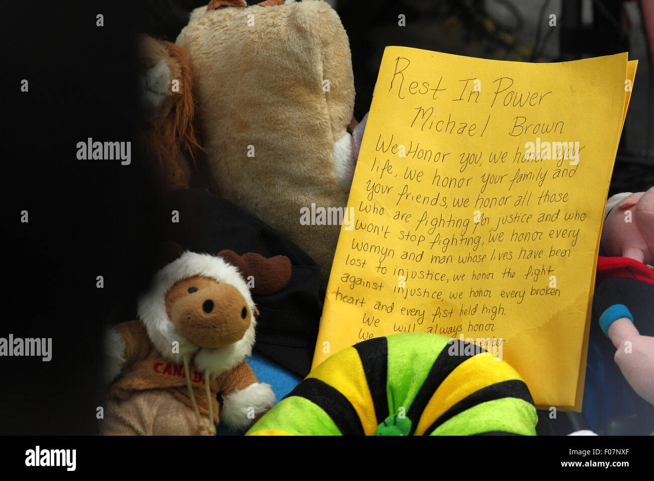 Ferguson, Missouri, USA. 9th Aug, 2015. Among the toys and stuffed ...