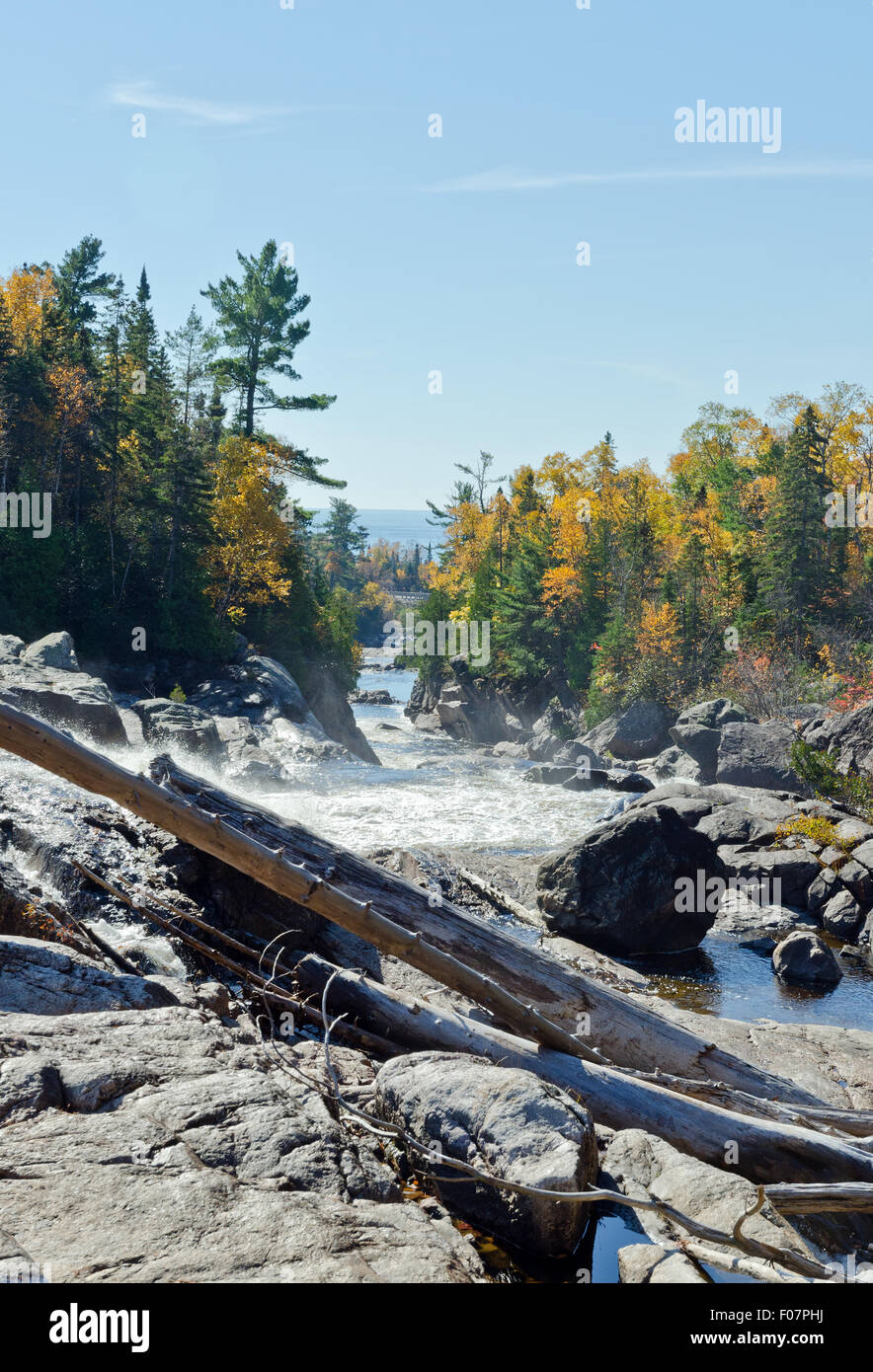 Cascading water over rocks in Superior Lake Provincial park, Canada ...
