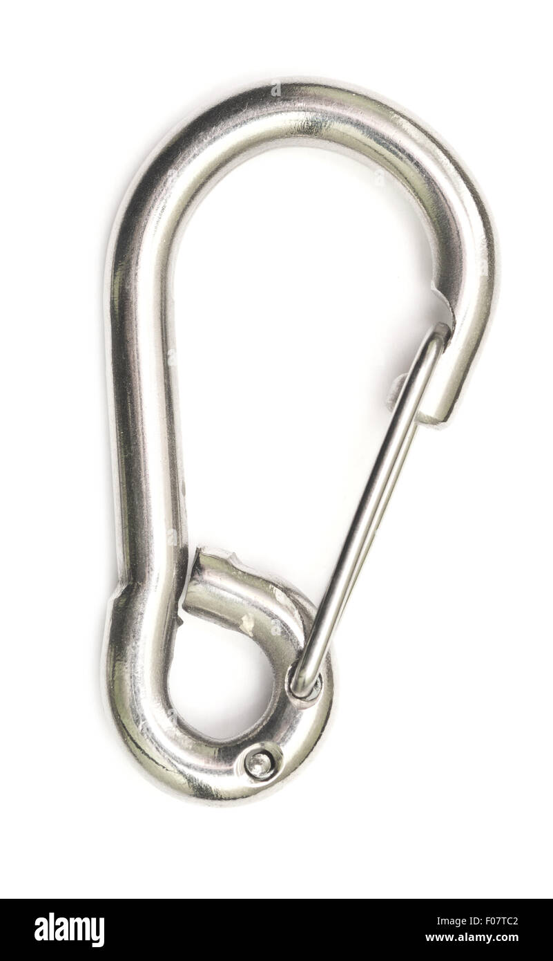 silver carabiner isolated on white background Stock Photo - Alamy