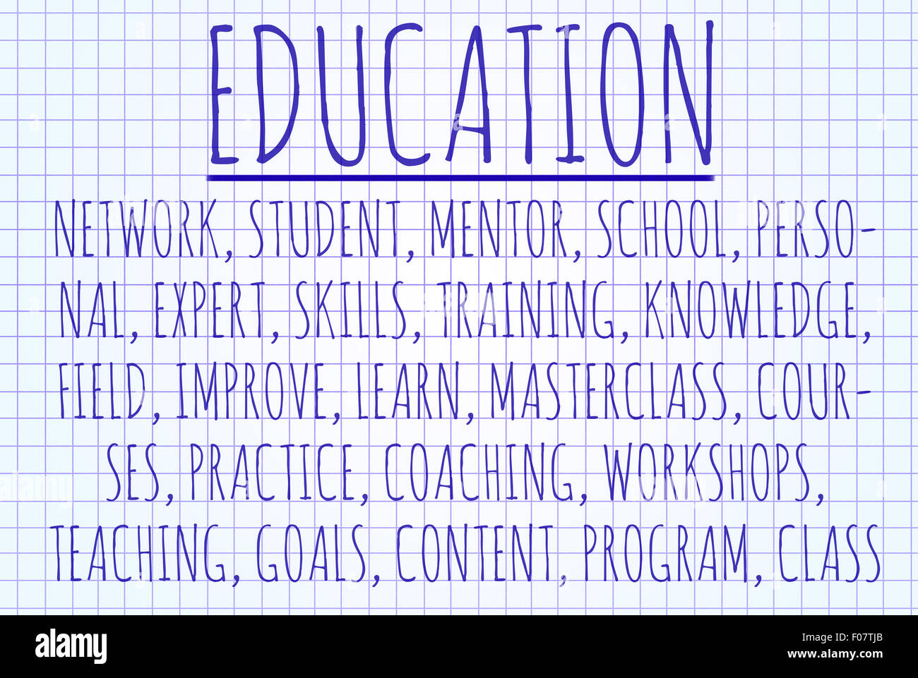 Education word cloud written on a piece of paper Stock Photo - Alamy