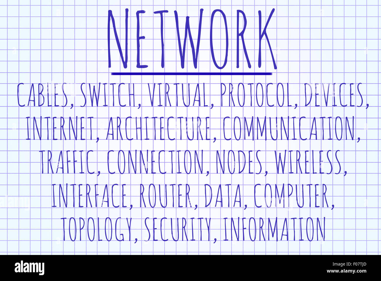 Network word cloud written on a piece of paper Stock Photo - Alamy