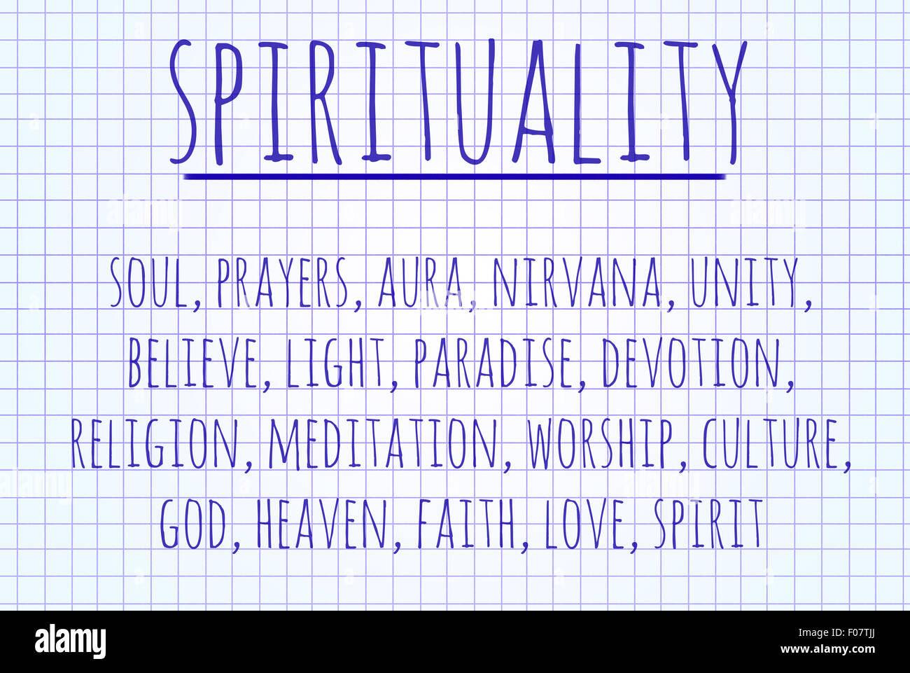 Spirituality word cloud written on a piece of paper Stock Photo - Alamy