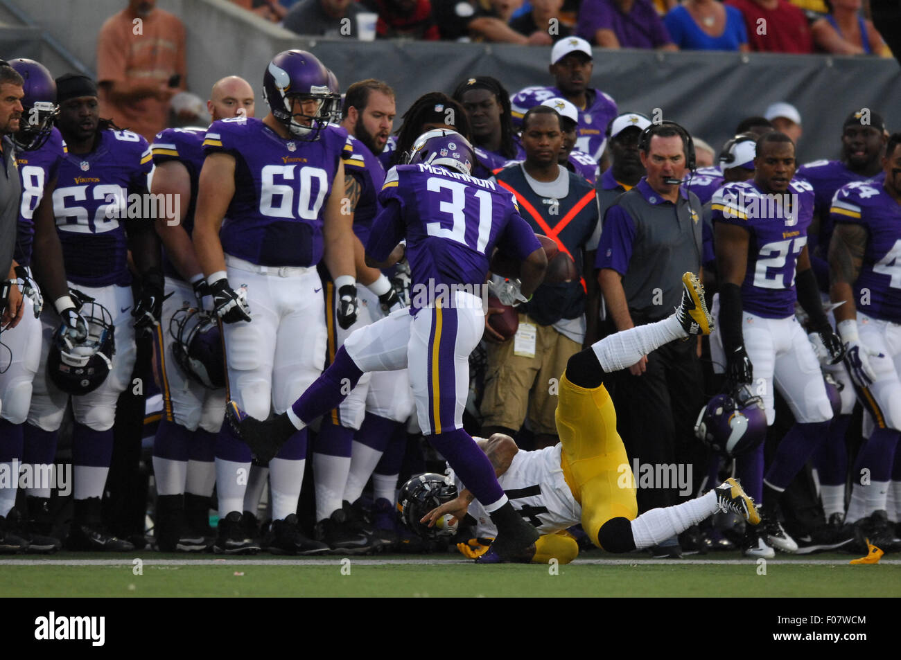 Canton, Ohio. 9th Aug, 2015. Jerick McKinnon #31, and Antwon Blake #41 ...