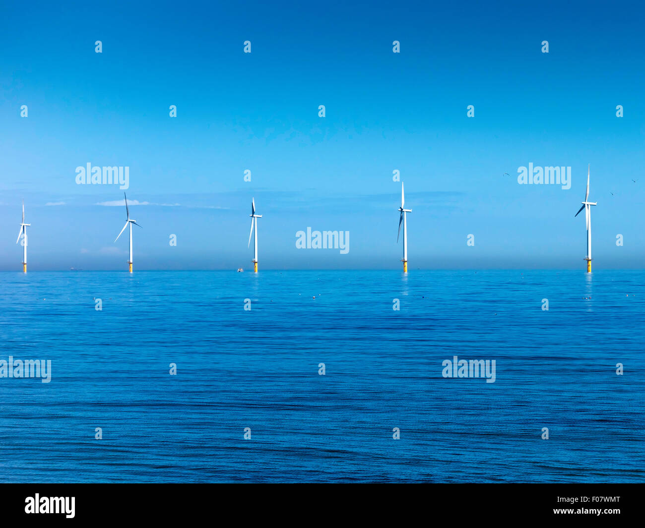 Redcar Offshore wind farm on a flat calm summer's day with no turbines ...