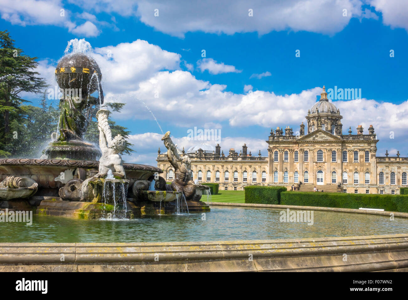 The Atlas fountain at the south aspect of the stately home at Castle ...