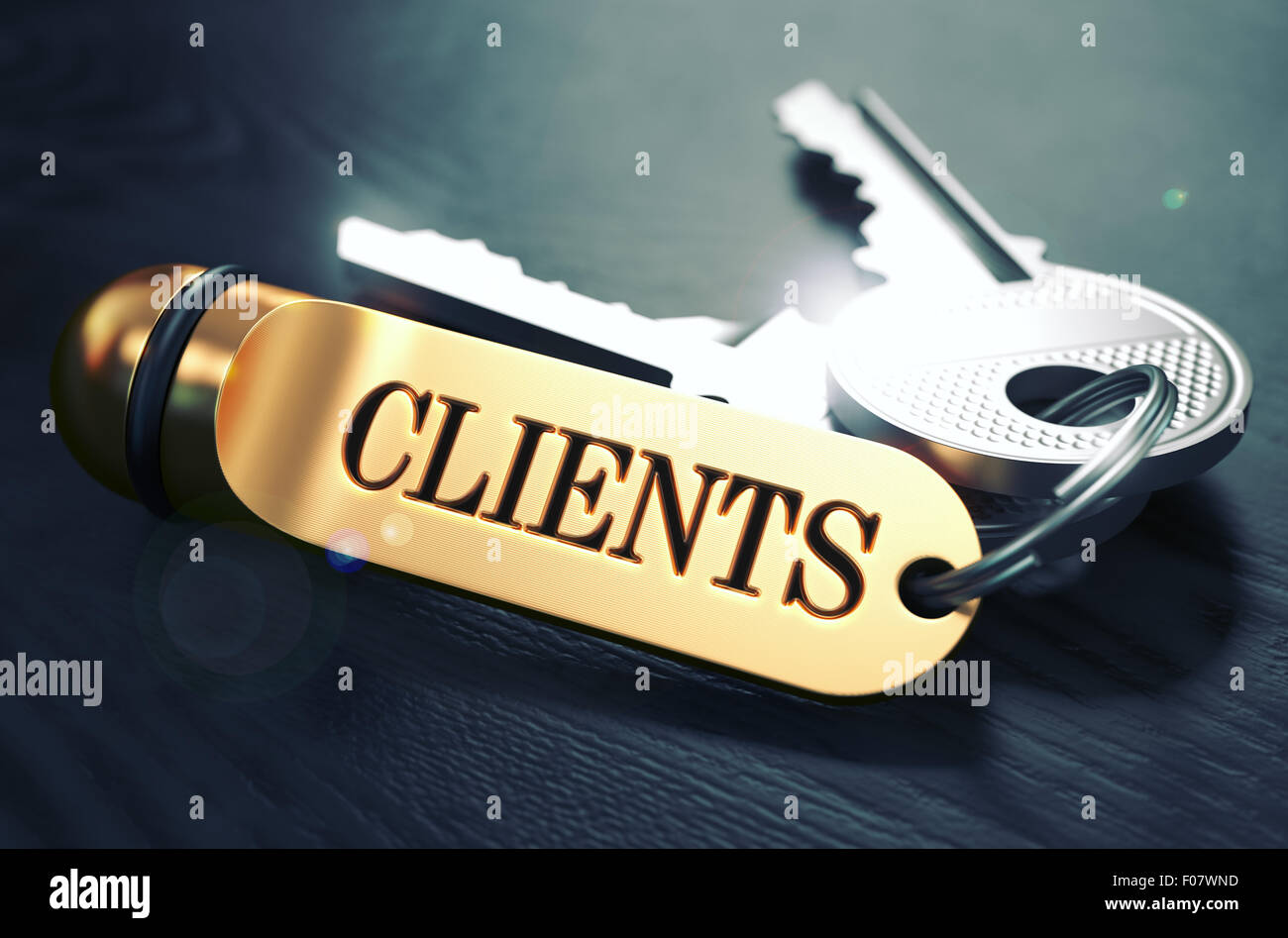 Keys to Clients. Concept on Golden Keychain Stock Photo - Alamy