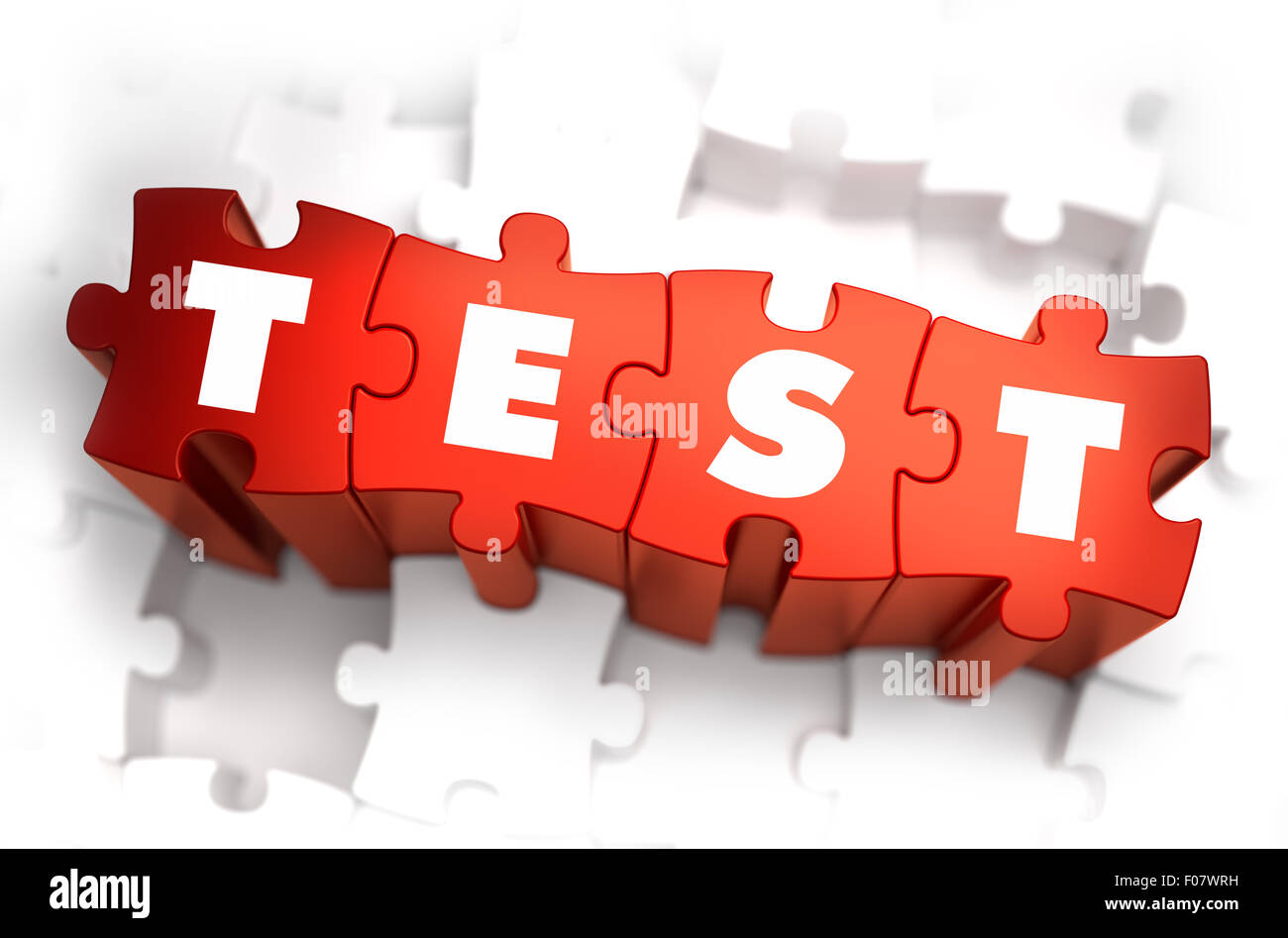 Test - White Word on Red Puzzles Stock Photo - Alamy