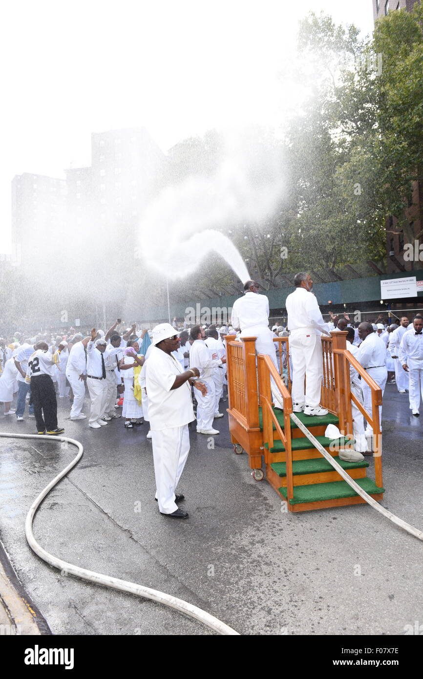 New York City, United States. 09th Aug, 2015. Church workers play fire ...
