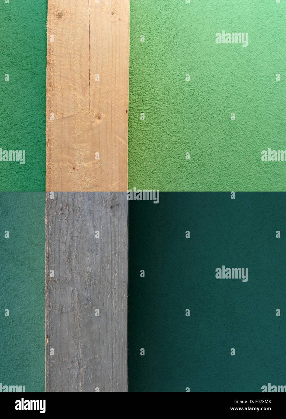 abstract view of a textured wall with wooden pillar on it - two ...